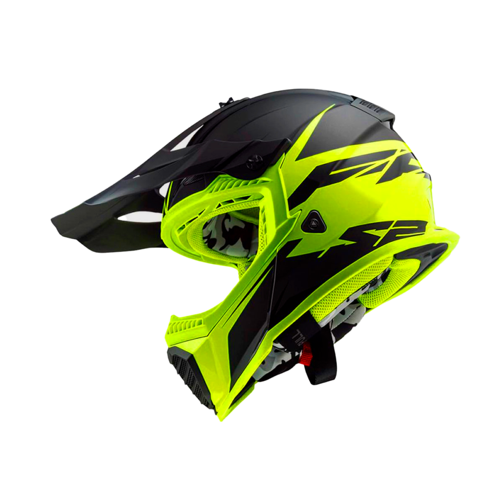 Casco Moto Cross Ls2 Mx437 Enduro Negro Amarillo Matte